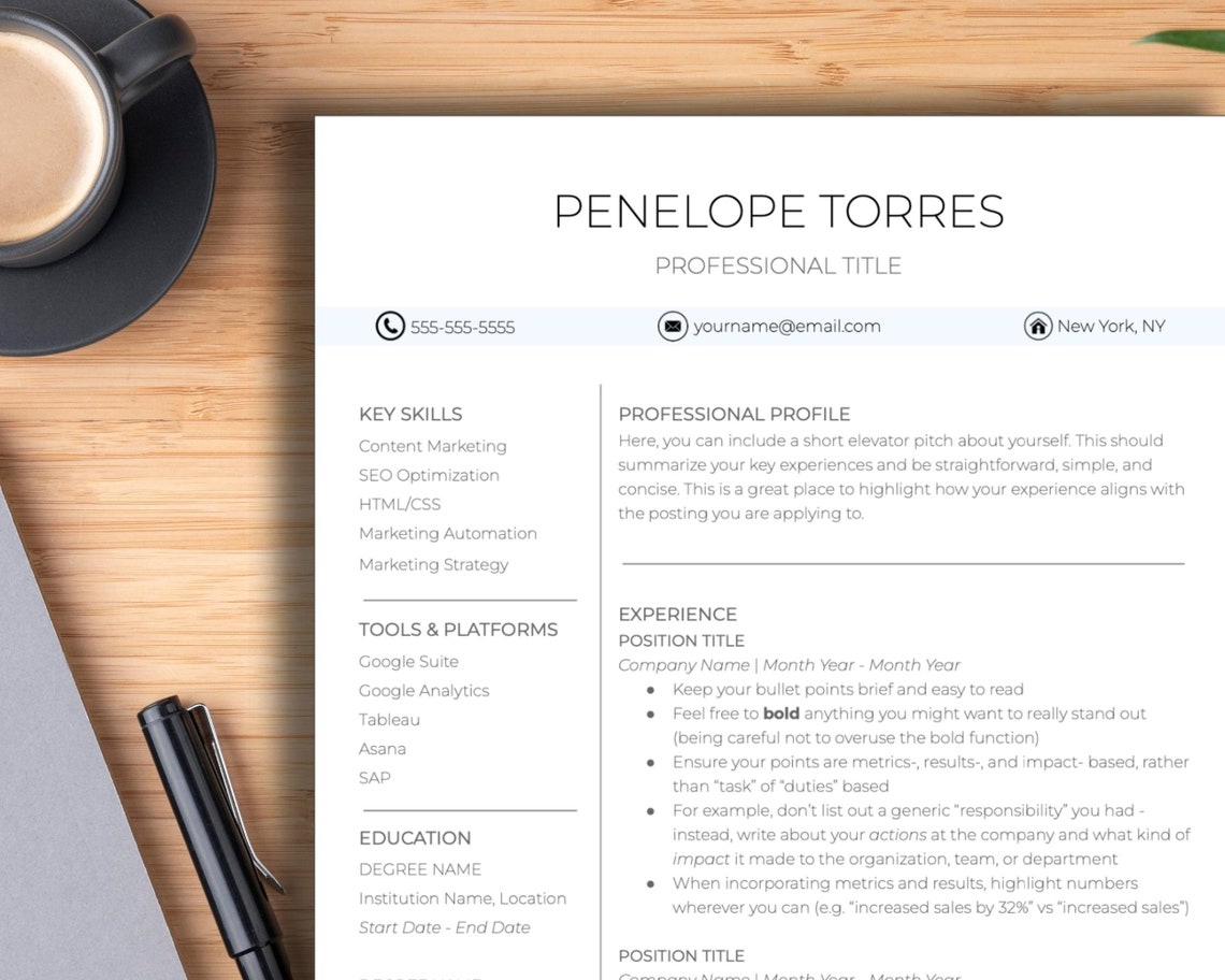 Simple Resume Template for Google Docs, Word, Canva, CV Curriculum ...