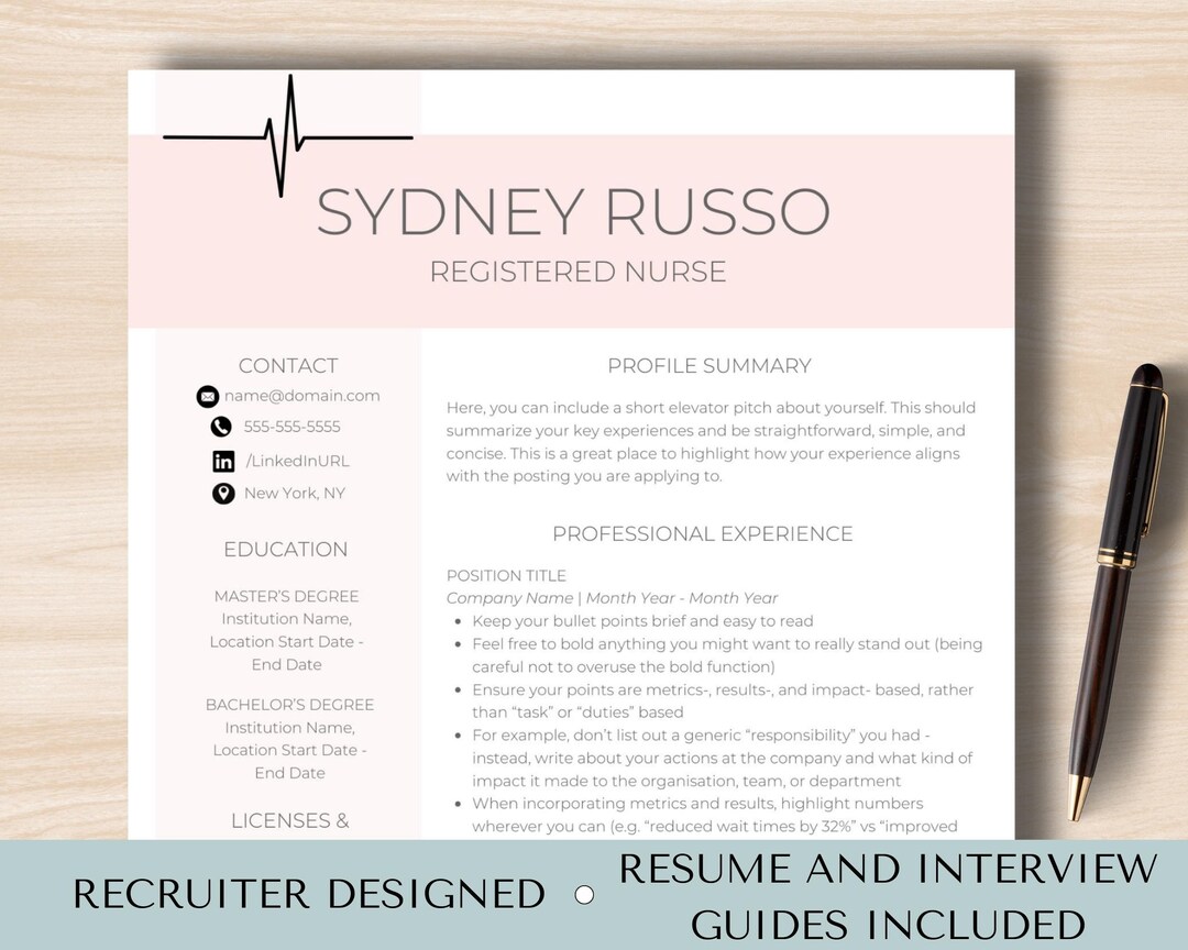Nursing Resume Template Google Docs, Registered Nurse RN, Canva CV ...