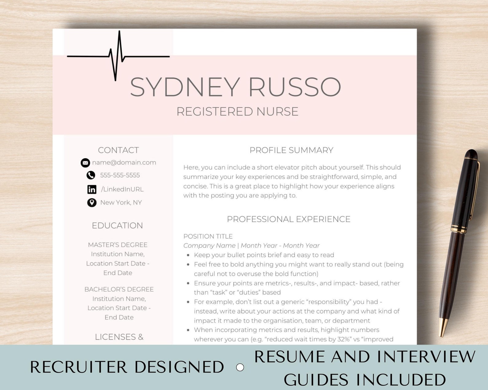 Nursing Resume Template Google Docs, Registered Nurse RN, Canva CV ...