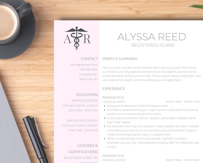 Nursing Resume Template Google Docs Registered Nurse RN - Etsy