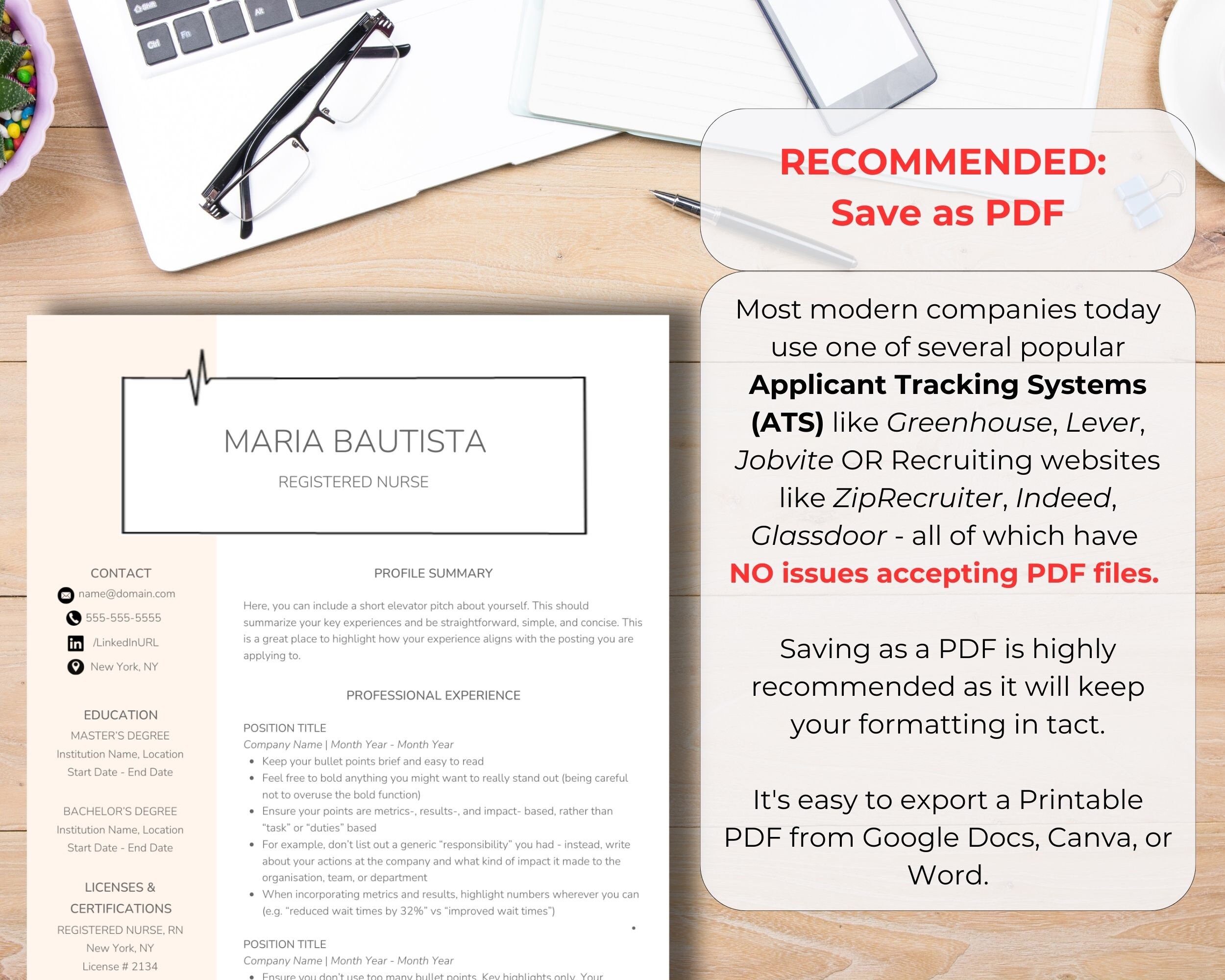 Nurse Resume Template Google Docs Canva Registered Nurse RN - Etsy