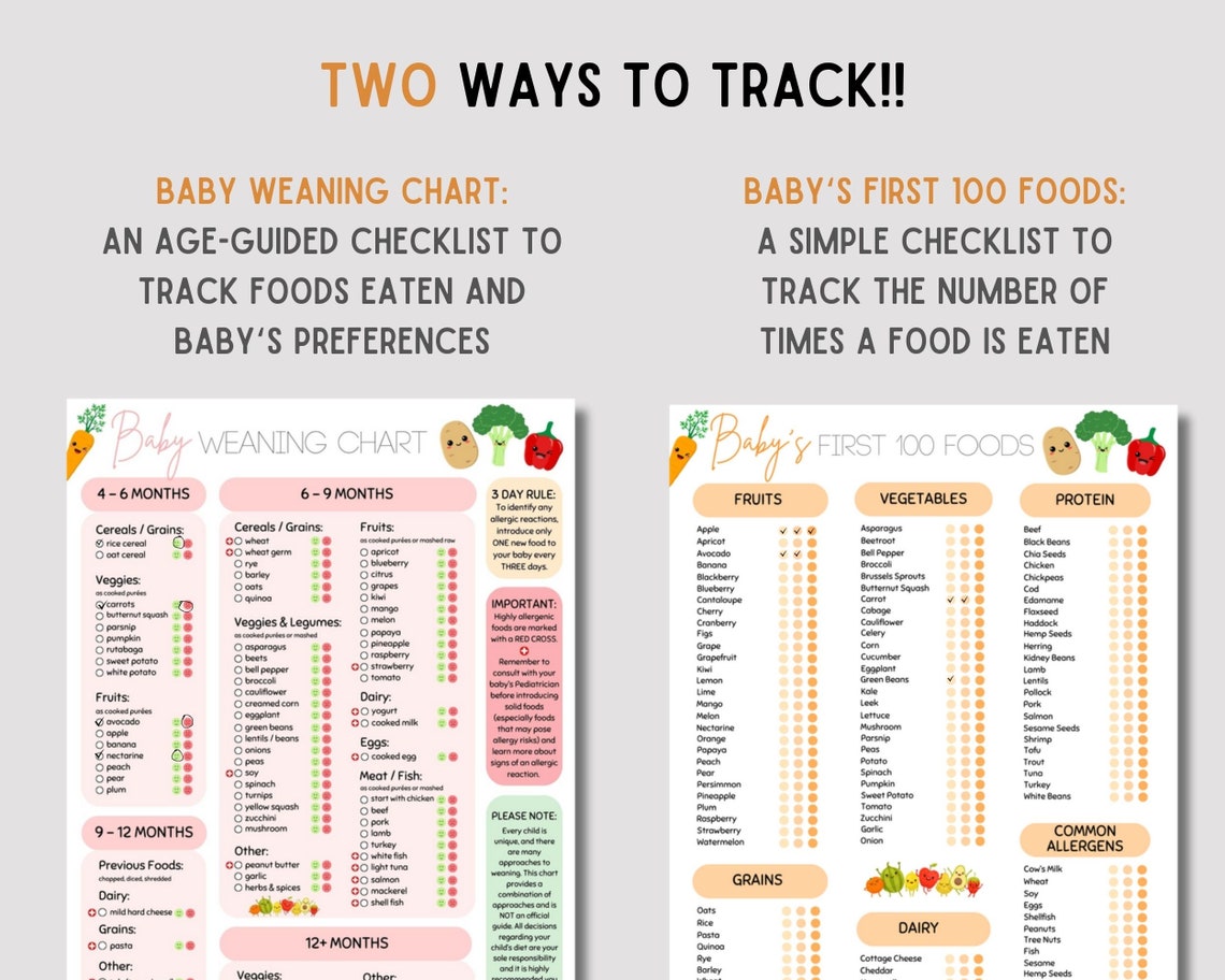 Baby Food Tracker Bundle, Weaning Chart, Meal Planner (digital Download ...