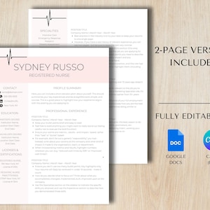 Nursing Resume Template Google Docs, Registered Nurse RN, Canva CV ...