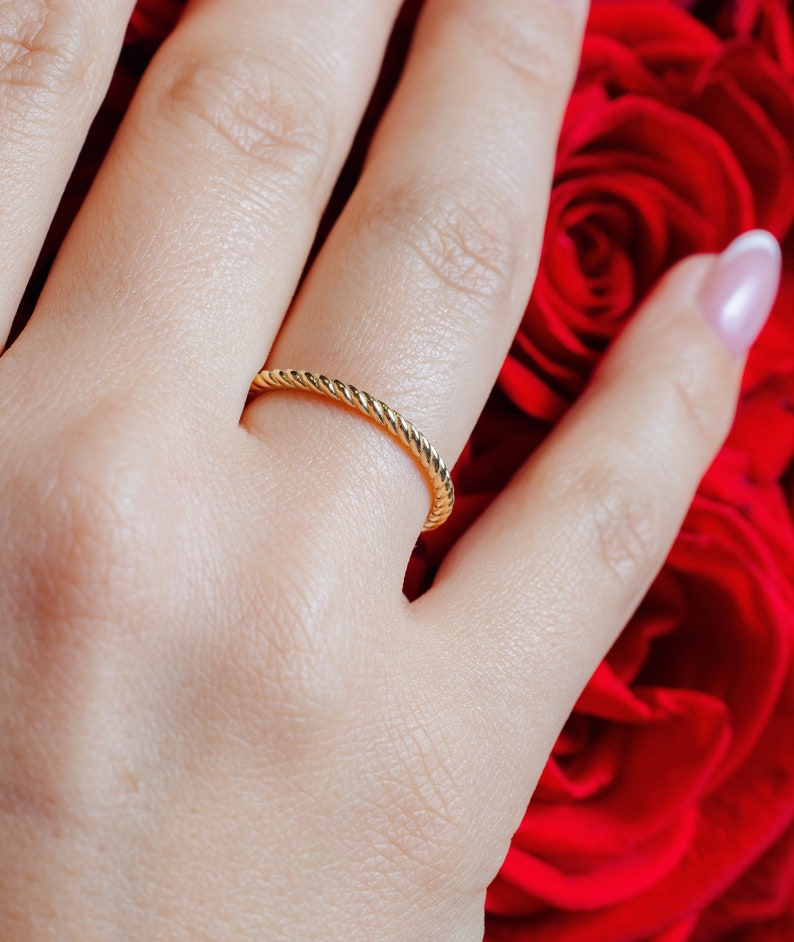 14k Yellow Gold Twisted Rope Band L Stackable Minimalist Gold Ring L ...