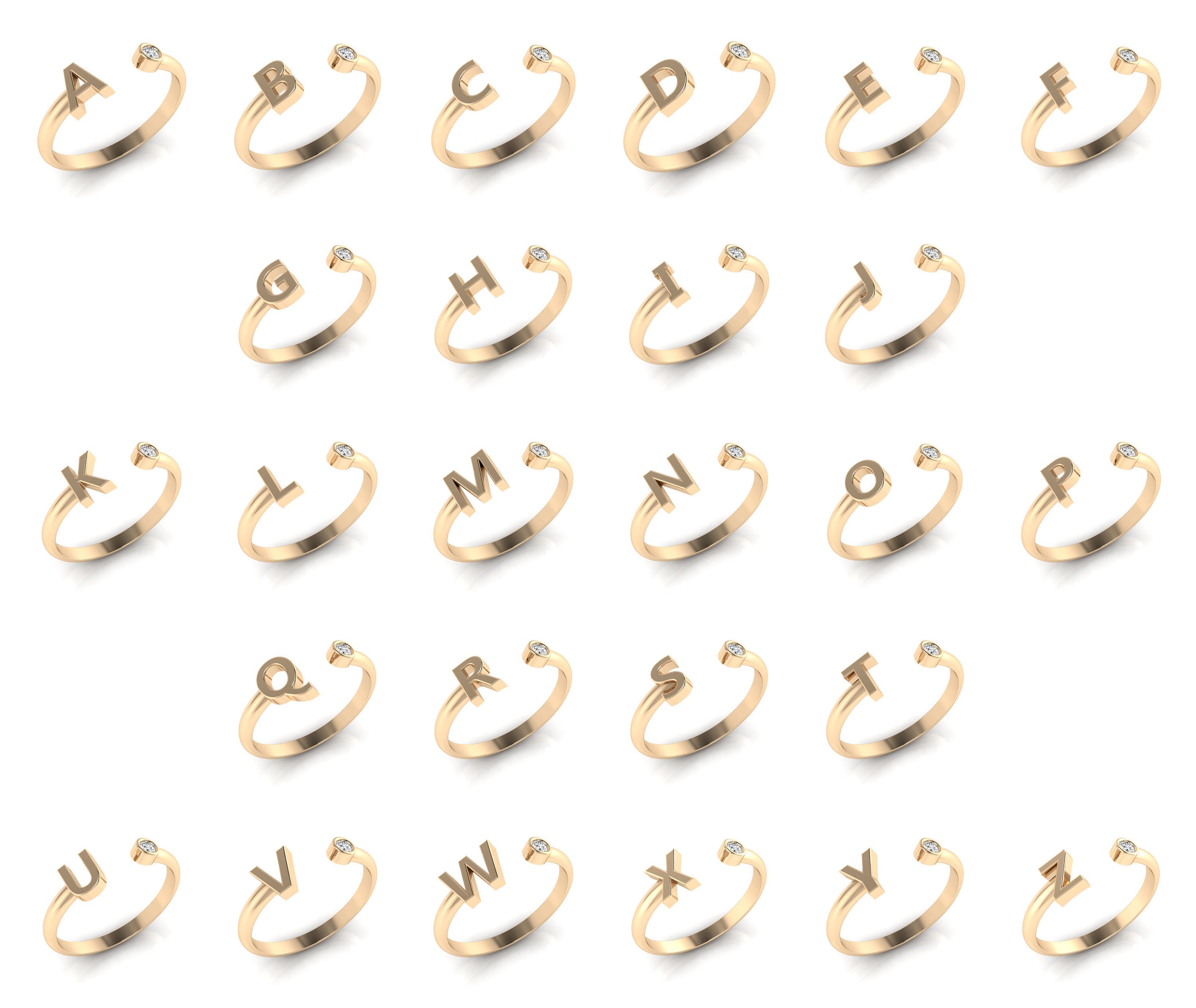 GOLD LETTER RING 10K 14K 18K Gold Alphabet Ring Stackable | Etsy