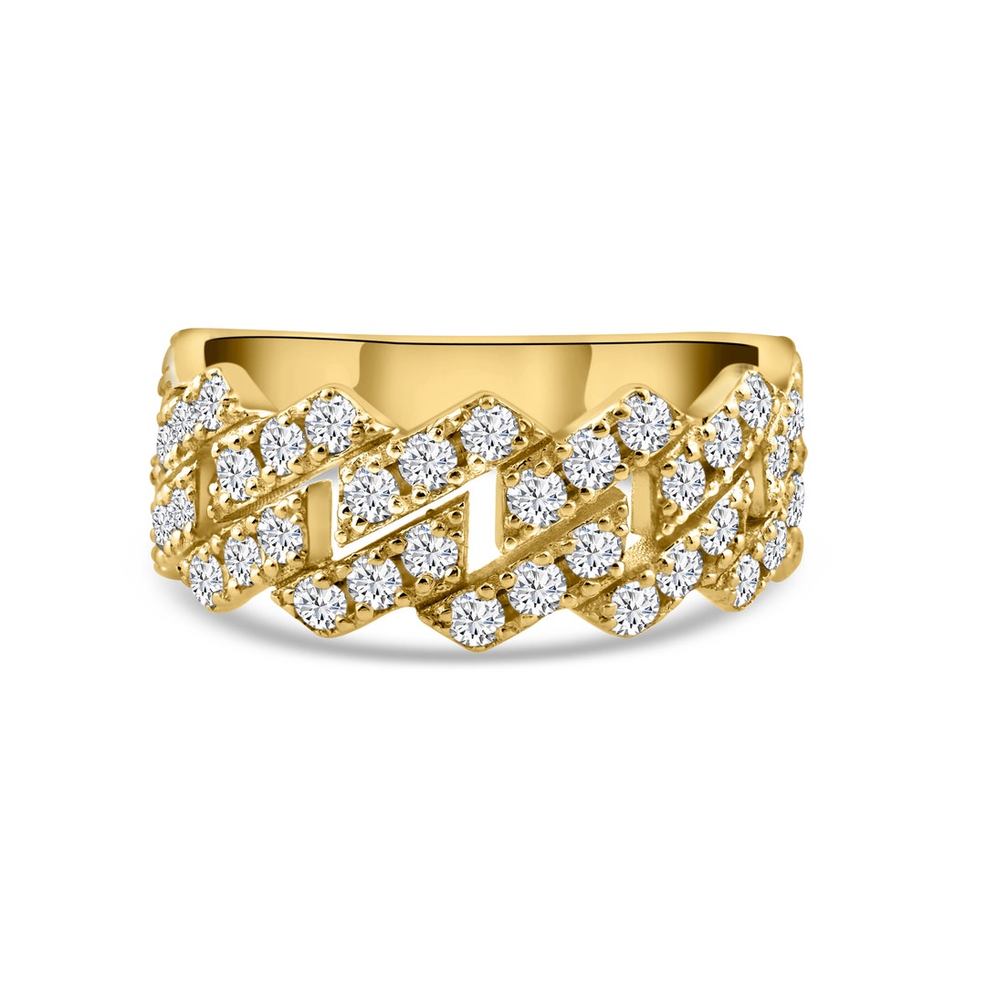 Diamond Cuban Link Chain Ring 14K Yellow Gold - Etsy