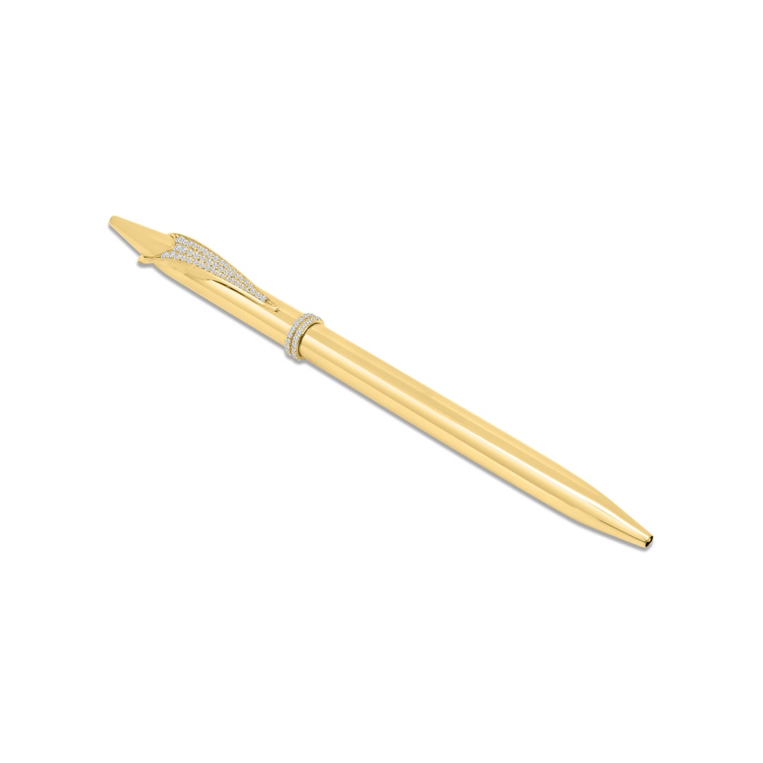 14K Solid Gold Pen: Handmade Diamond Accent Writing Tool - Etsy