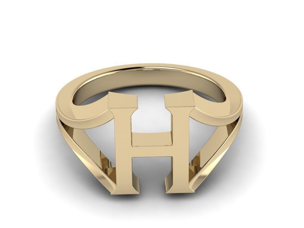 CUSTOM LETTER Gold Ring 10K, 14K, 18K Gold INITIAL Ring Stackable Name ...