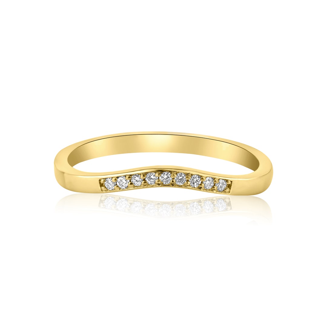 Curved Band Ring Tiny Diamond Ring Wedding Band Stacking Ring Contour ...