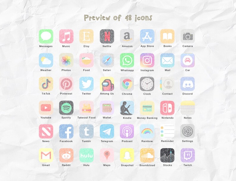 Cute Pastel Ios 14 App Icons Hand Drawn Ios 14 Icons Doodle - Etsy