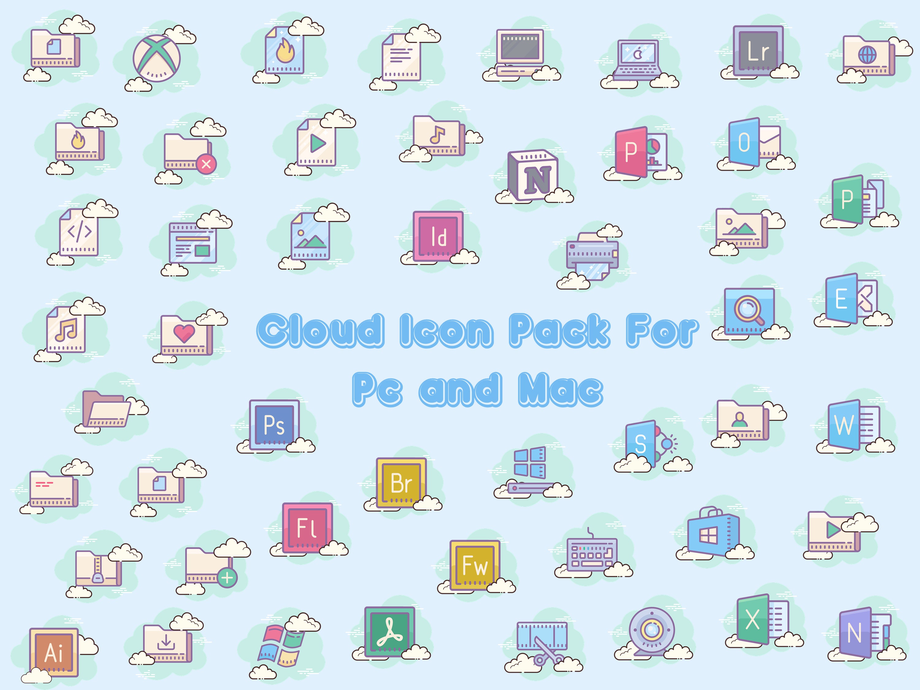 Pastel Cloud Desktop Icons Pastel Desktop Wallpaper Pastel | Etsy