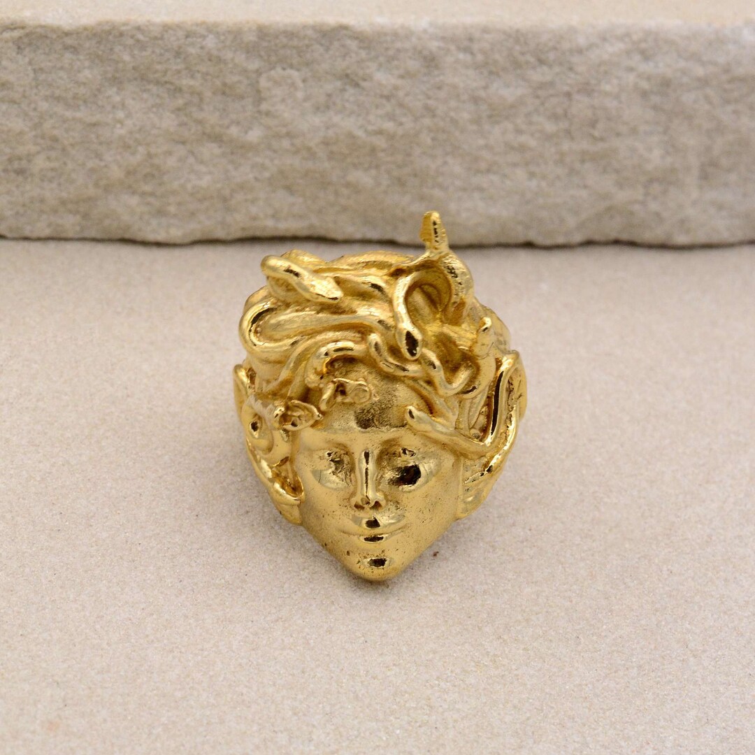 Gold Medusa Ring – Greek Mythology Statement Jewelry, Snake Head Ring for Men & Women, Handmade ...