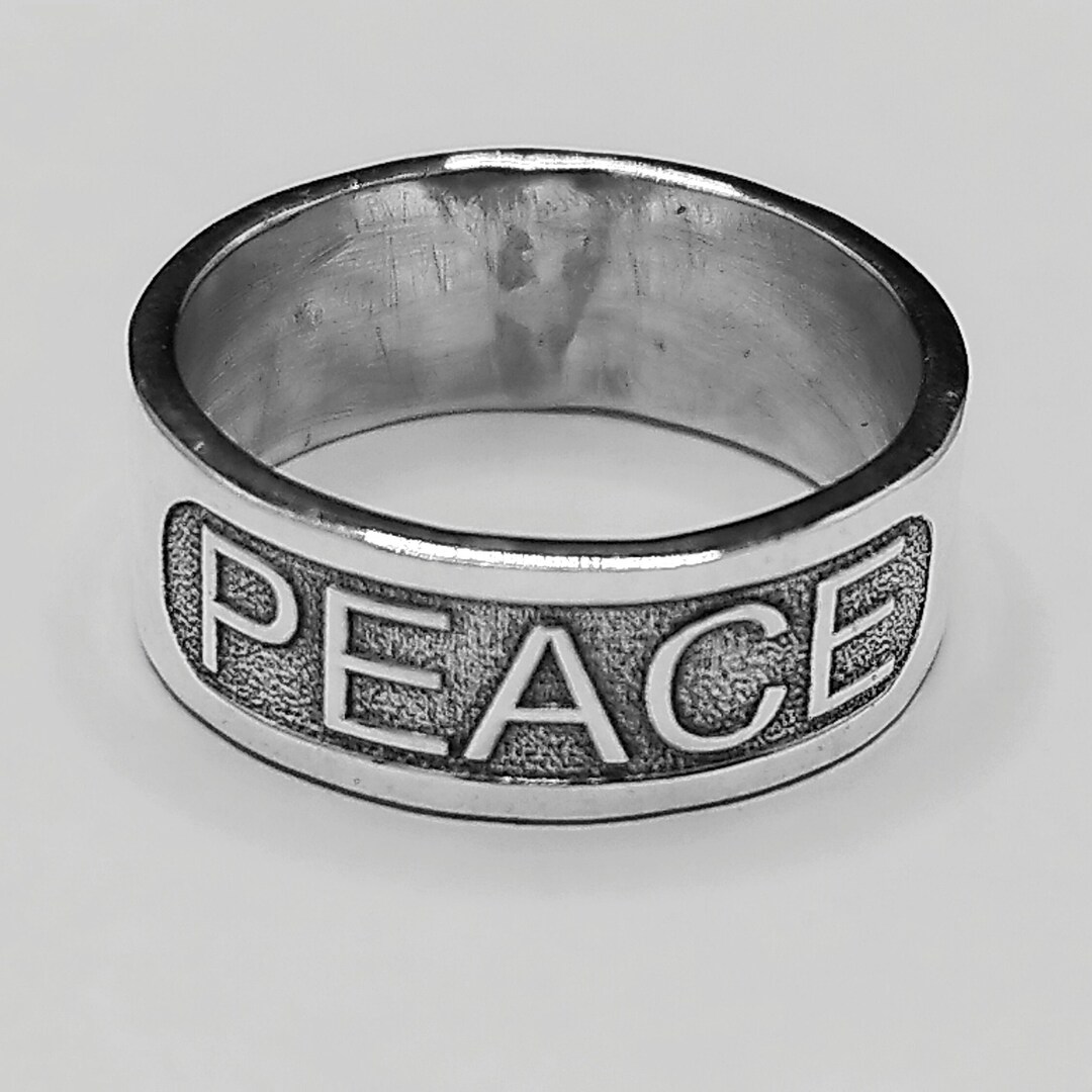 Peace Sign Ring, Gold Peace Sign Ring, Hammered Sterling Silver Peace ...