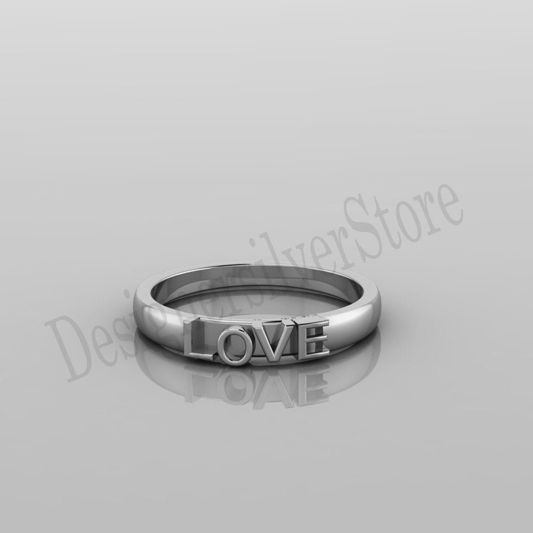14K Gold Love Script Ring, 925 Sterling Silver Love Ring, Script love ...