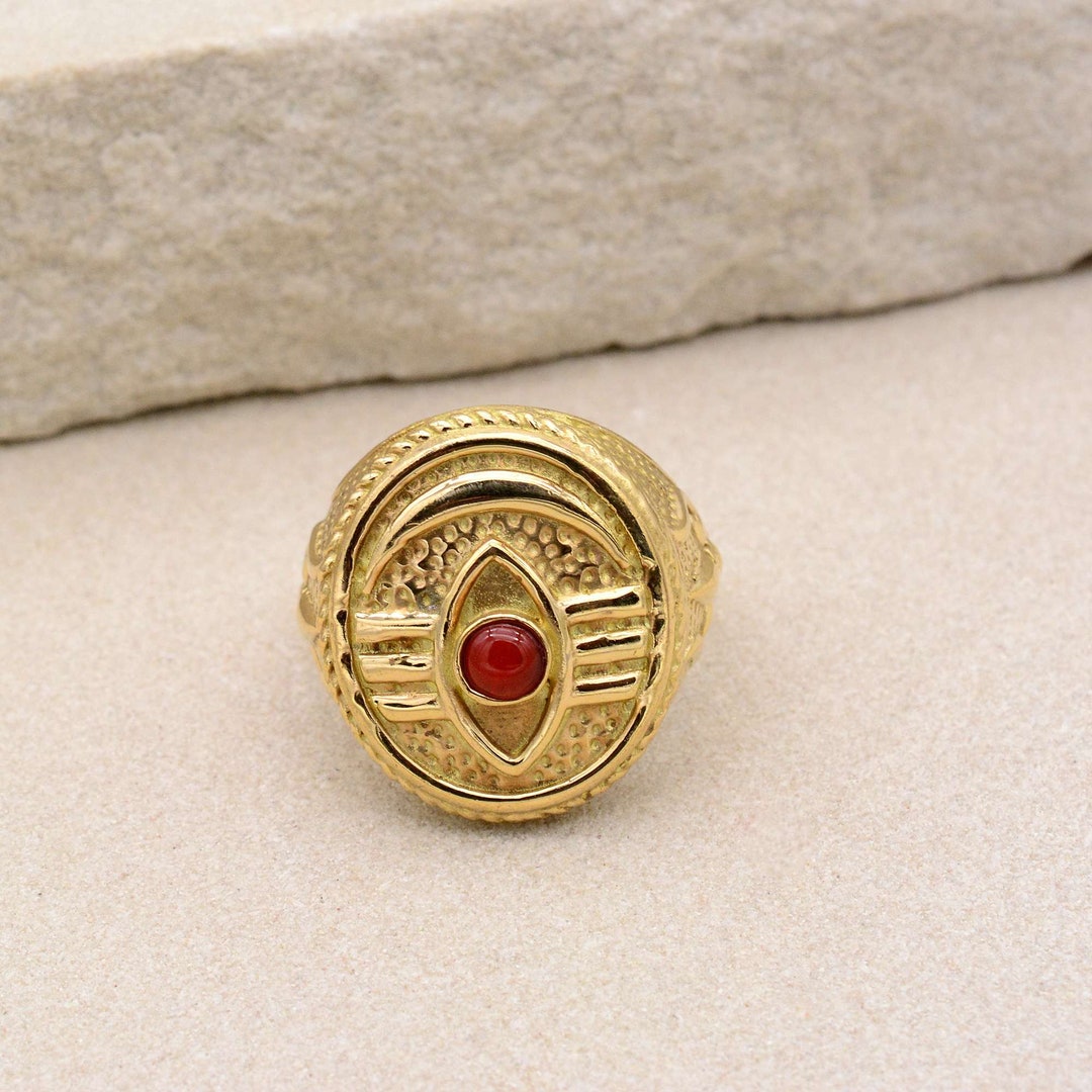 Lord Shiva Ring, Vintage Gold Plated Tribal Ring With Red Stone – Men’s ...