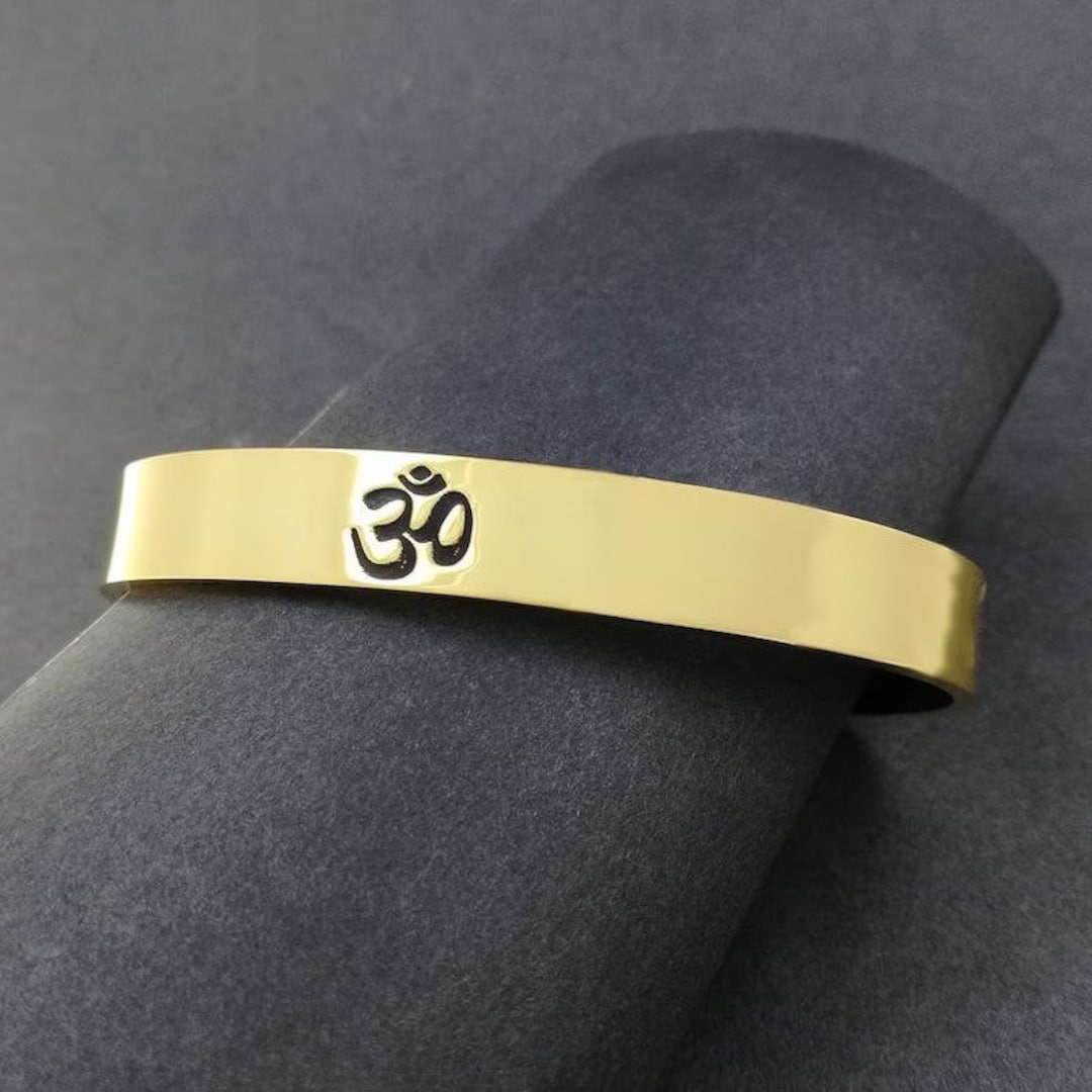 925 Sterling Silver Gold Plated Om Bangle – Spiritual Yoga Bracelet ...
