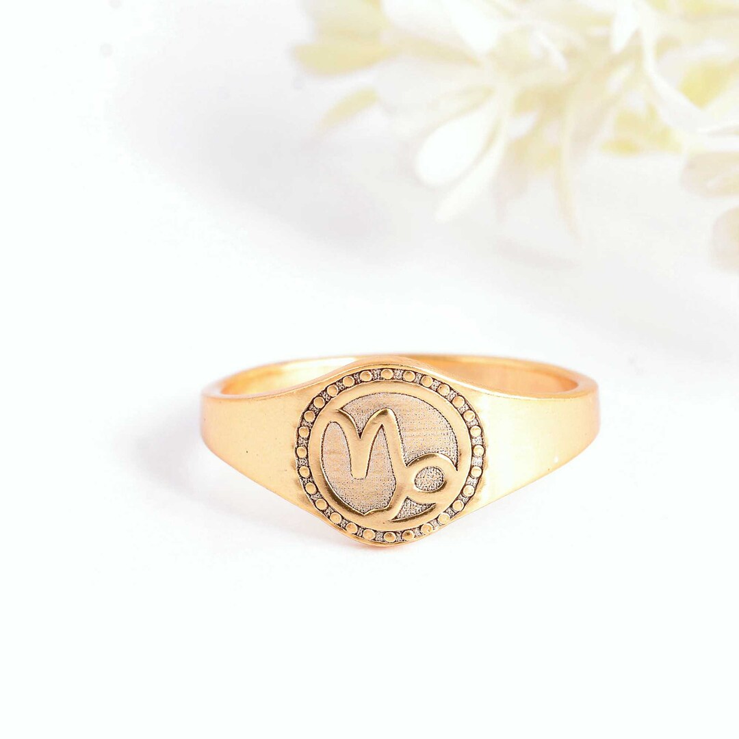 Men's Ring 14k Gold, Zodiac Sign Rings, Zodiac Signet Ring, Zodiac ...