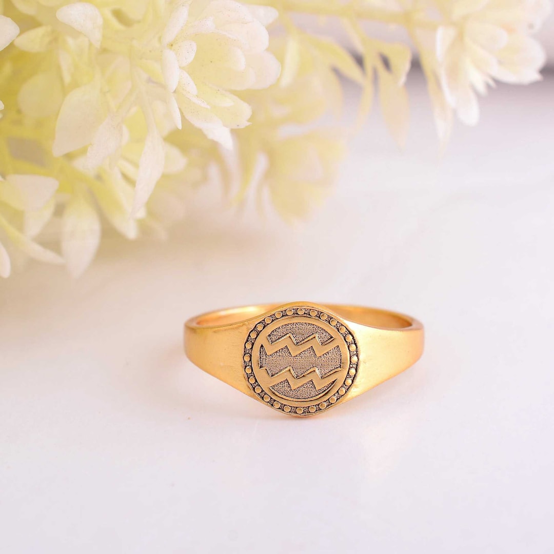 Aquarius Zodiac 14k Gold Rings, Zodiac Sign Jewelry Ring, Astrology ...