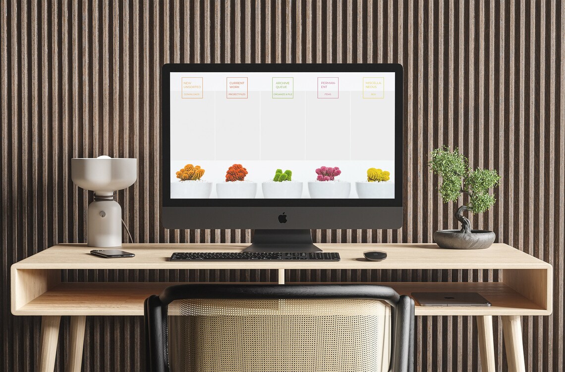 Cactus Desktop Wallpaper Organizer Clean Minimalist Design | Etsy