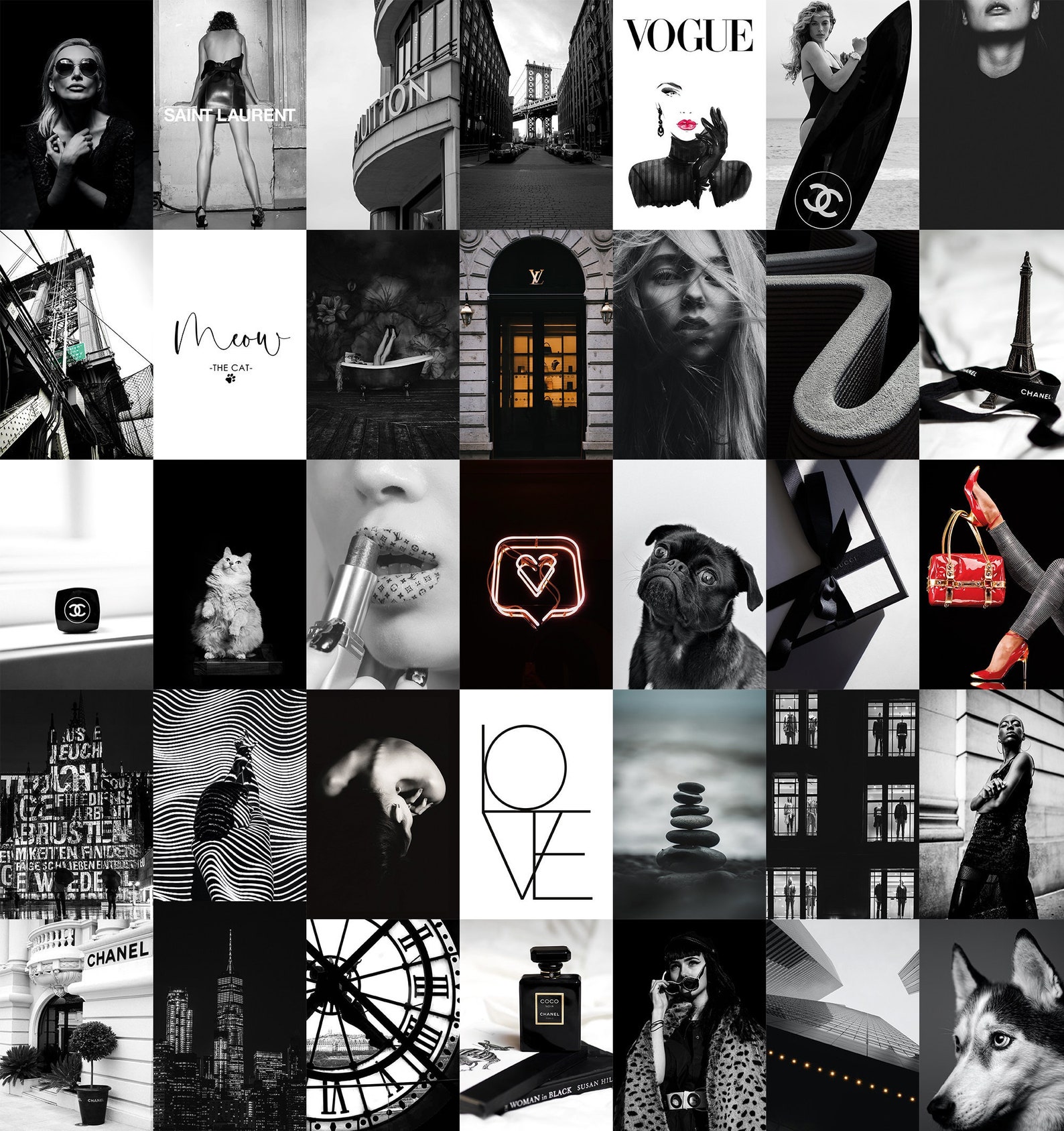 Printable Wall Collage Kit Aesthetic Black & White 60 Pcs | Etsy