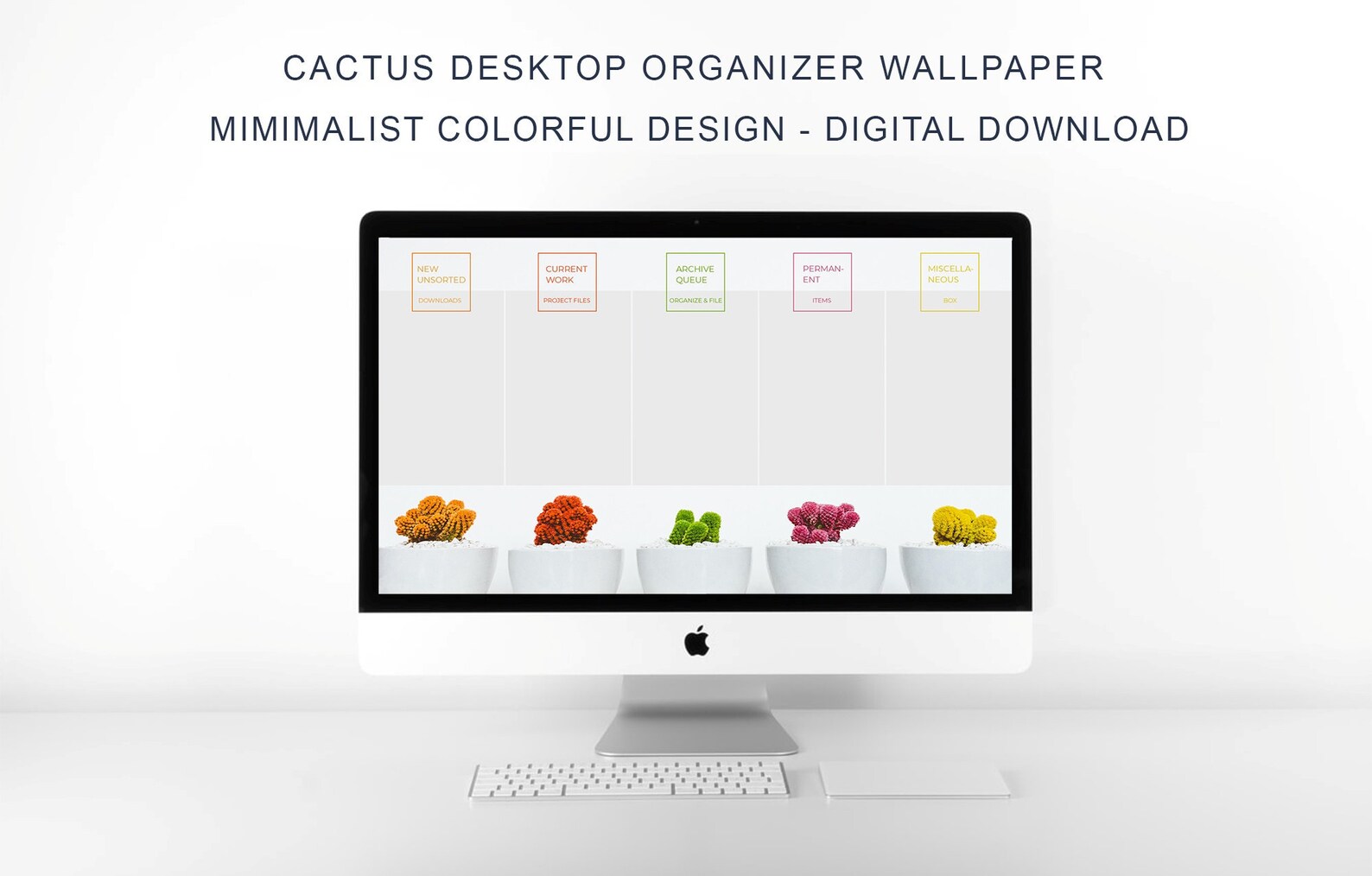 Cactus Desktop Wallpaper Organizer Clean Minimalist Design | Etsy