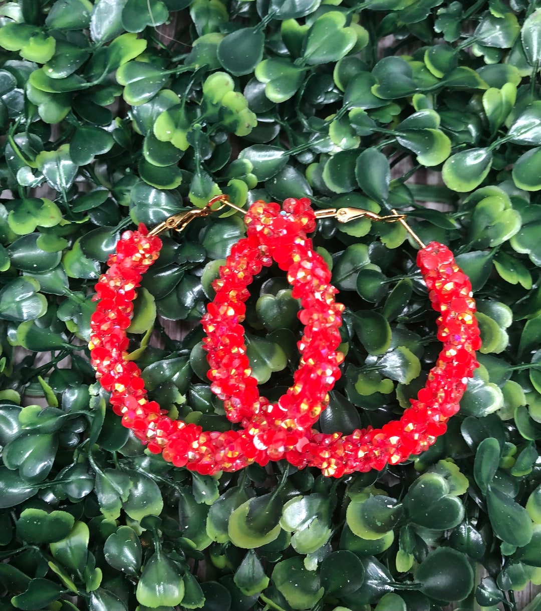 Fiery Red Chunky Rhinestone Hoops - Etsy