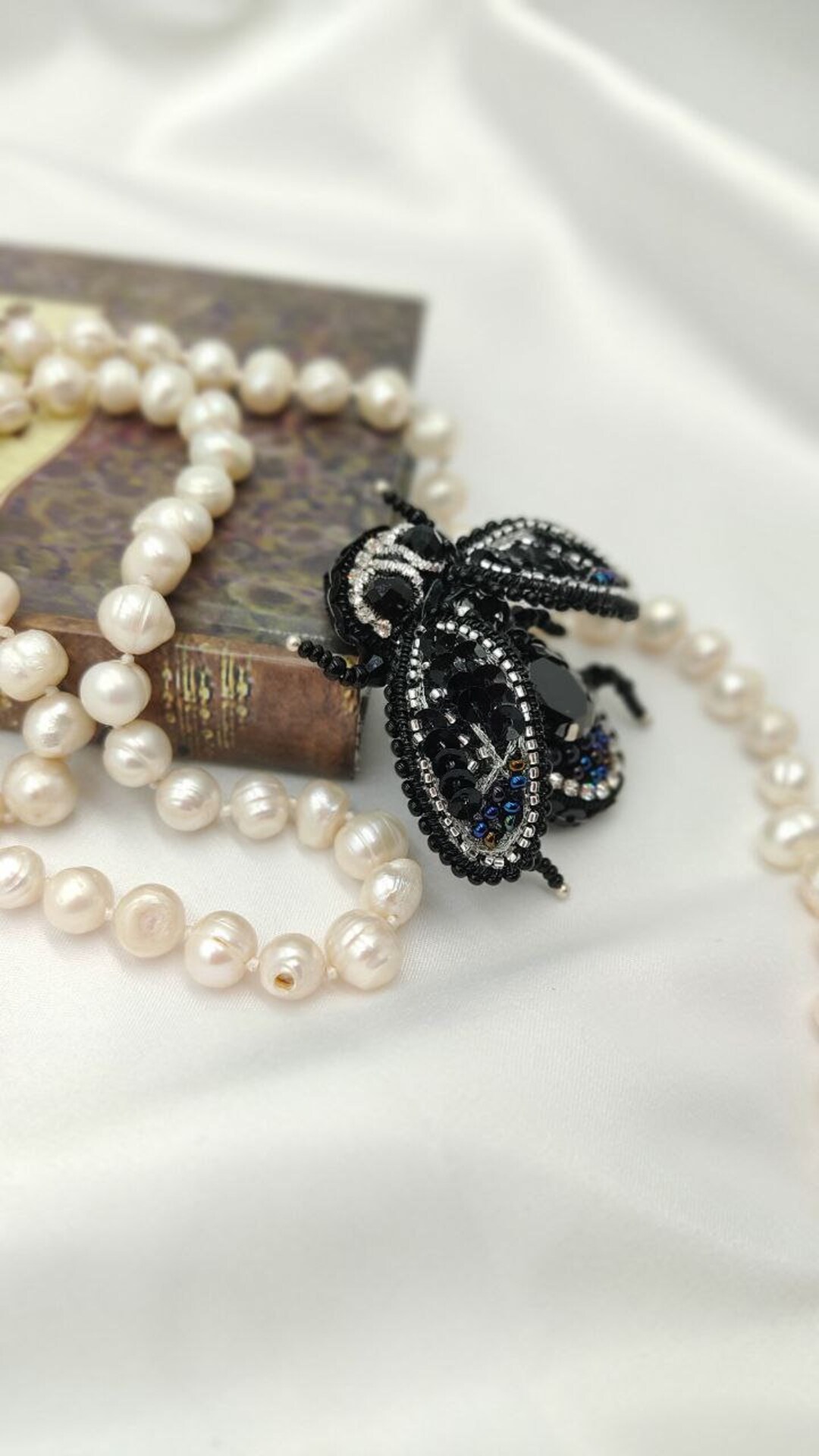 Embroidered Voluminous Black Handmade Fly Brooch With Zirconia, Fly ...