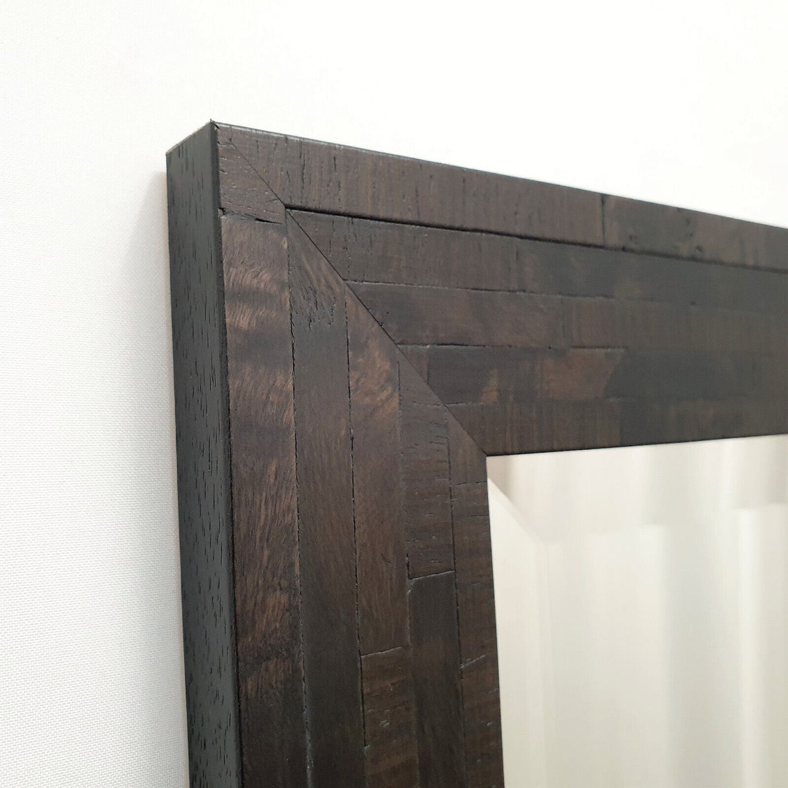 Modern Large Brick Effect Mosaic Wood Frame Wall Mirror Bevelled ...