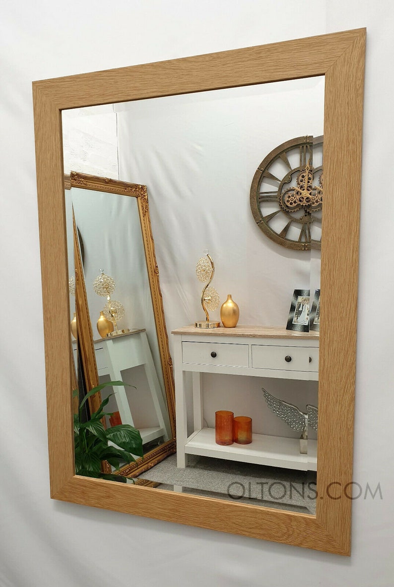 Natural Oak Finish Wood Frame Wall Mirror Rectangular Bevelled | Etsy