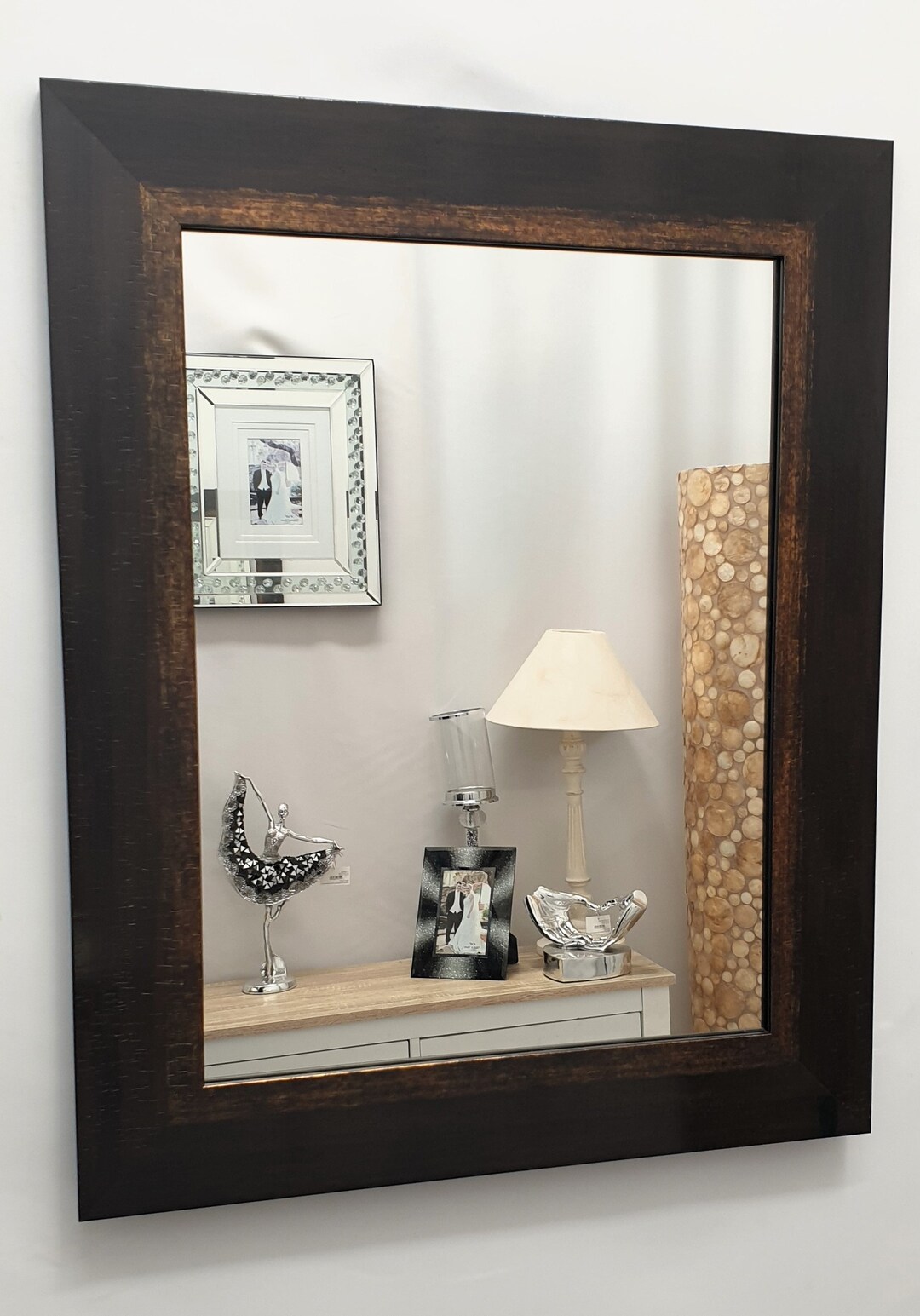 Dark Brown Antique Rustic Wall Mirror Rectangular Small Wooden Frame ...