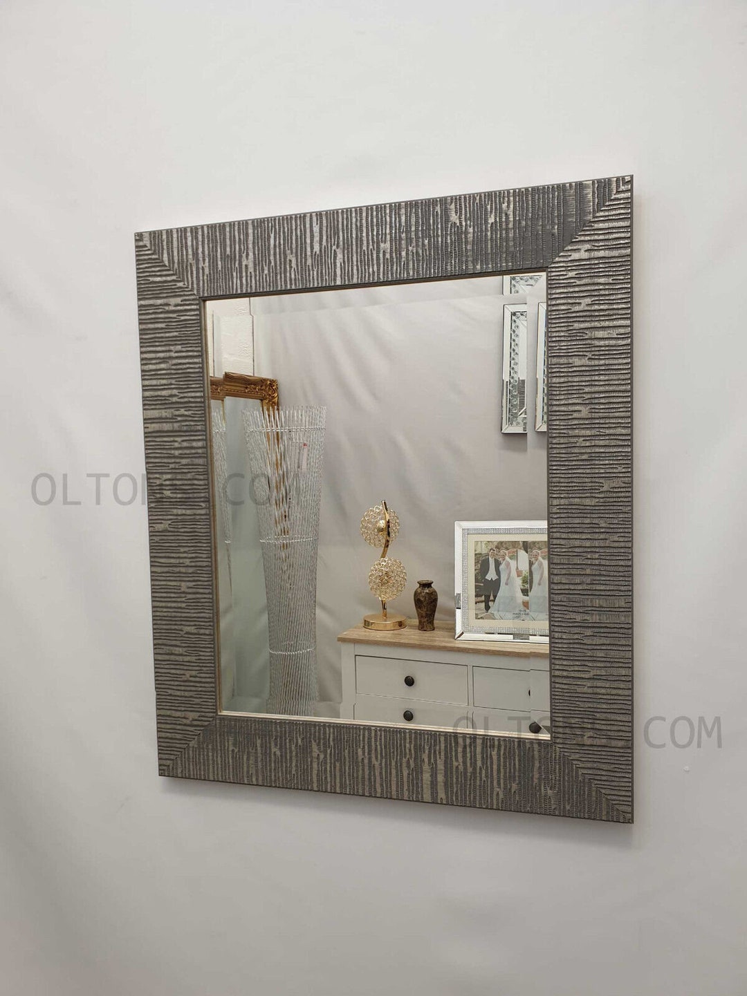 Blanca Modern Wood Frame Wall Mirror Bevelled Glass Grey 66x56cm Home ...