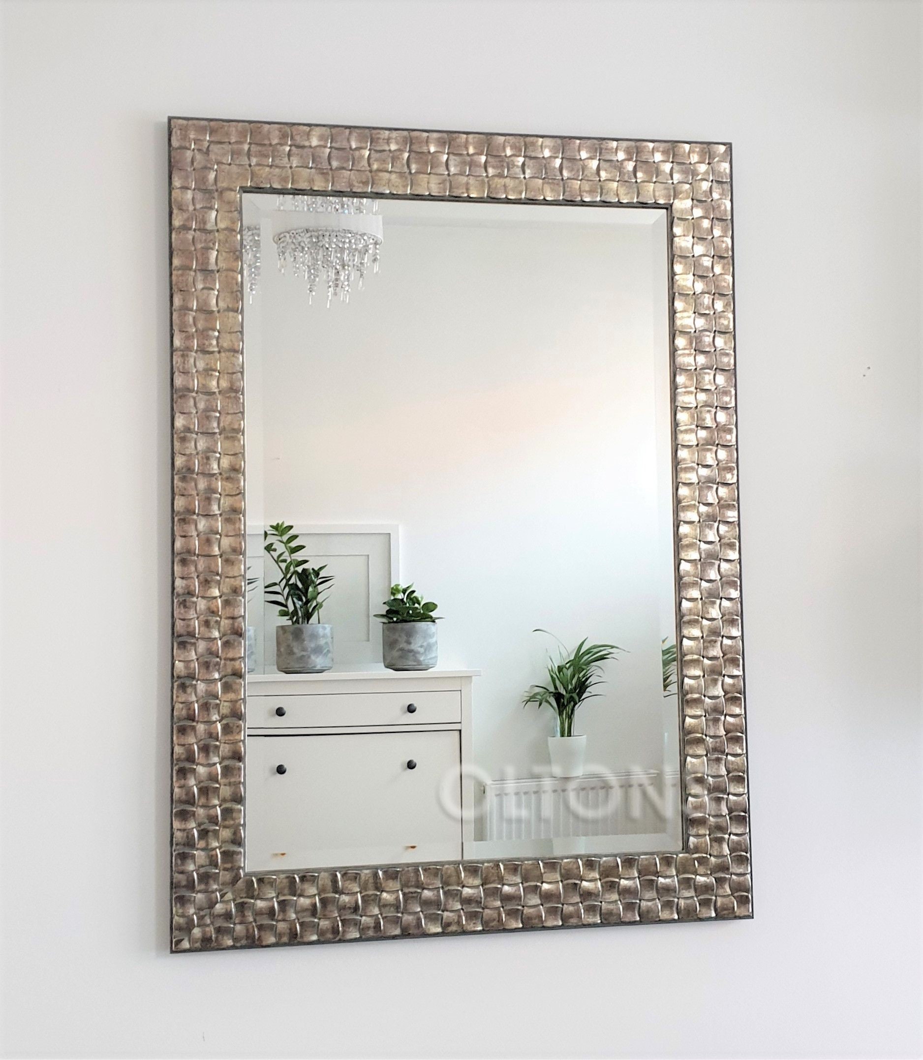 Wall Mirror Wood Square Mosaic Design Frame in Champagne - Etsy