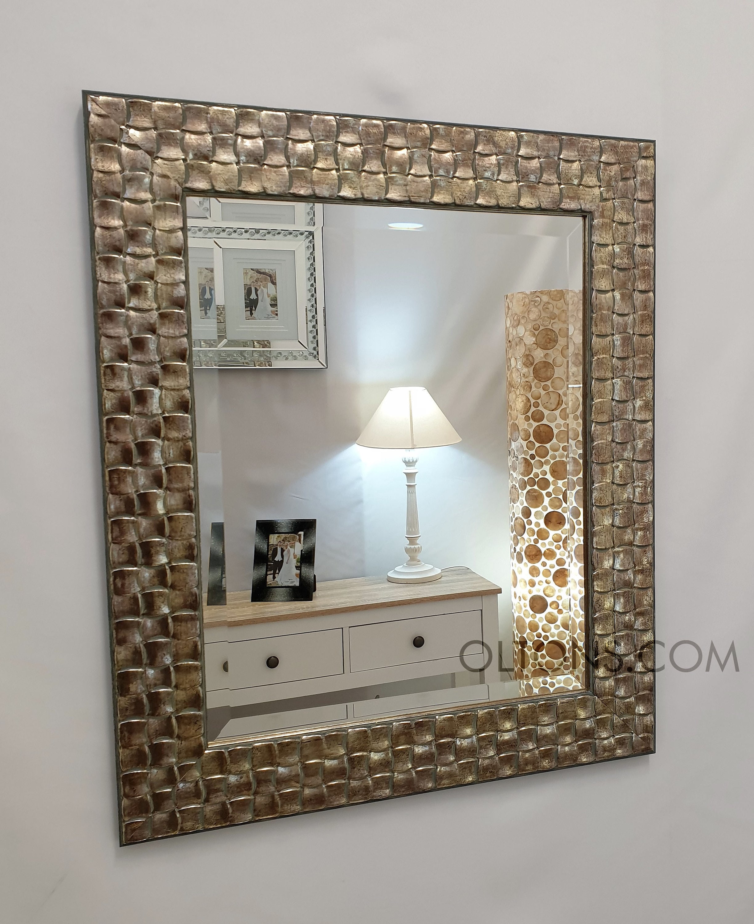 Wall Mirror Wood Square Mosaic Design Frame in Champagne or Antique ...