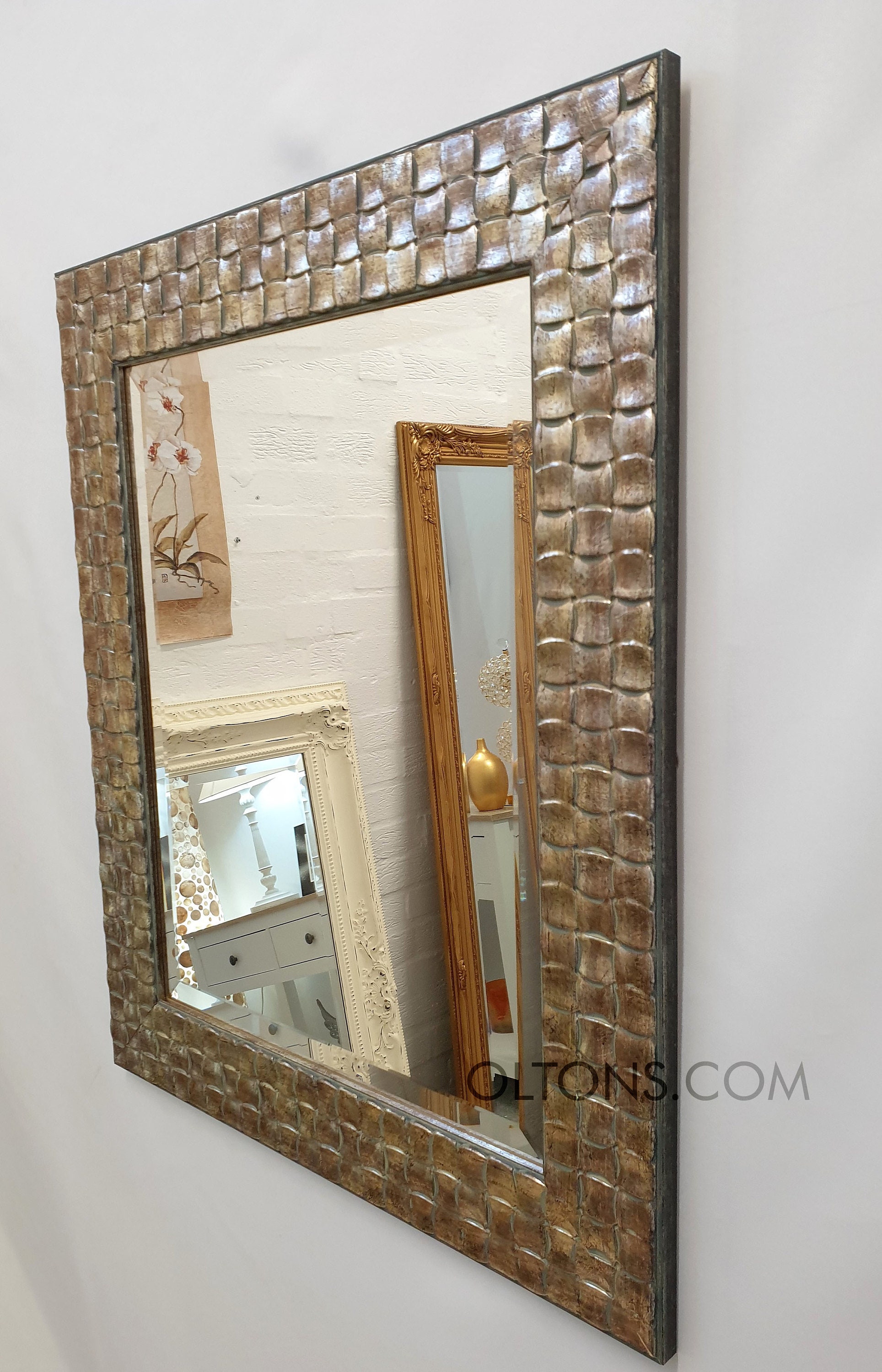 Wall Mirror Wood Square Mosaic Design Frame in Champagne or Antique ...