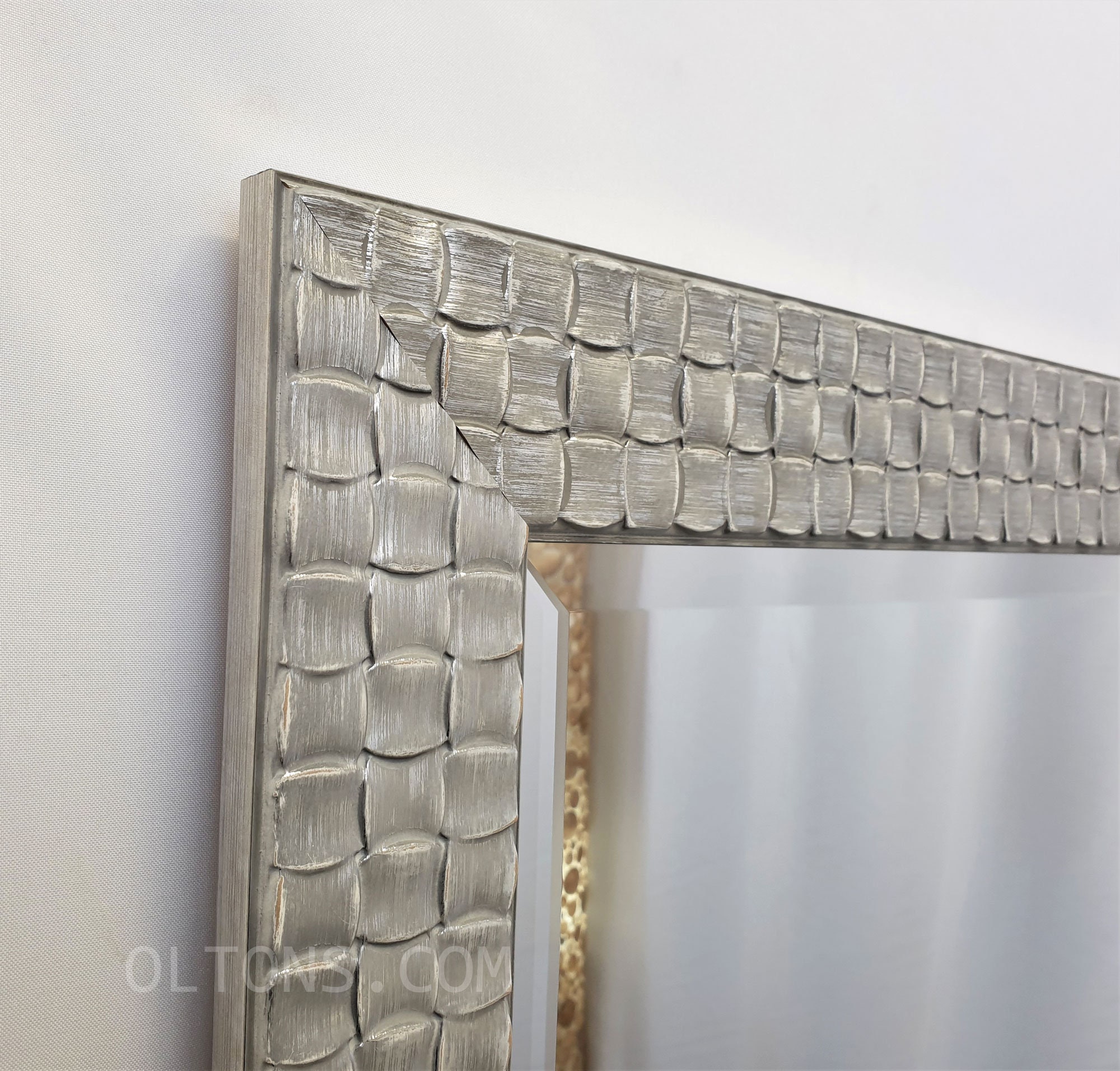 John Lewis Wall Mirror Bevelled Wood Mosaic Antique Silver White ...
