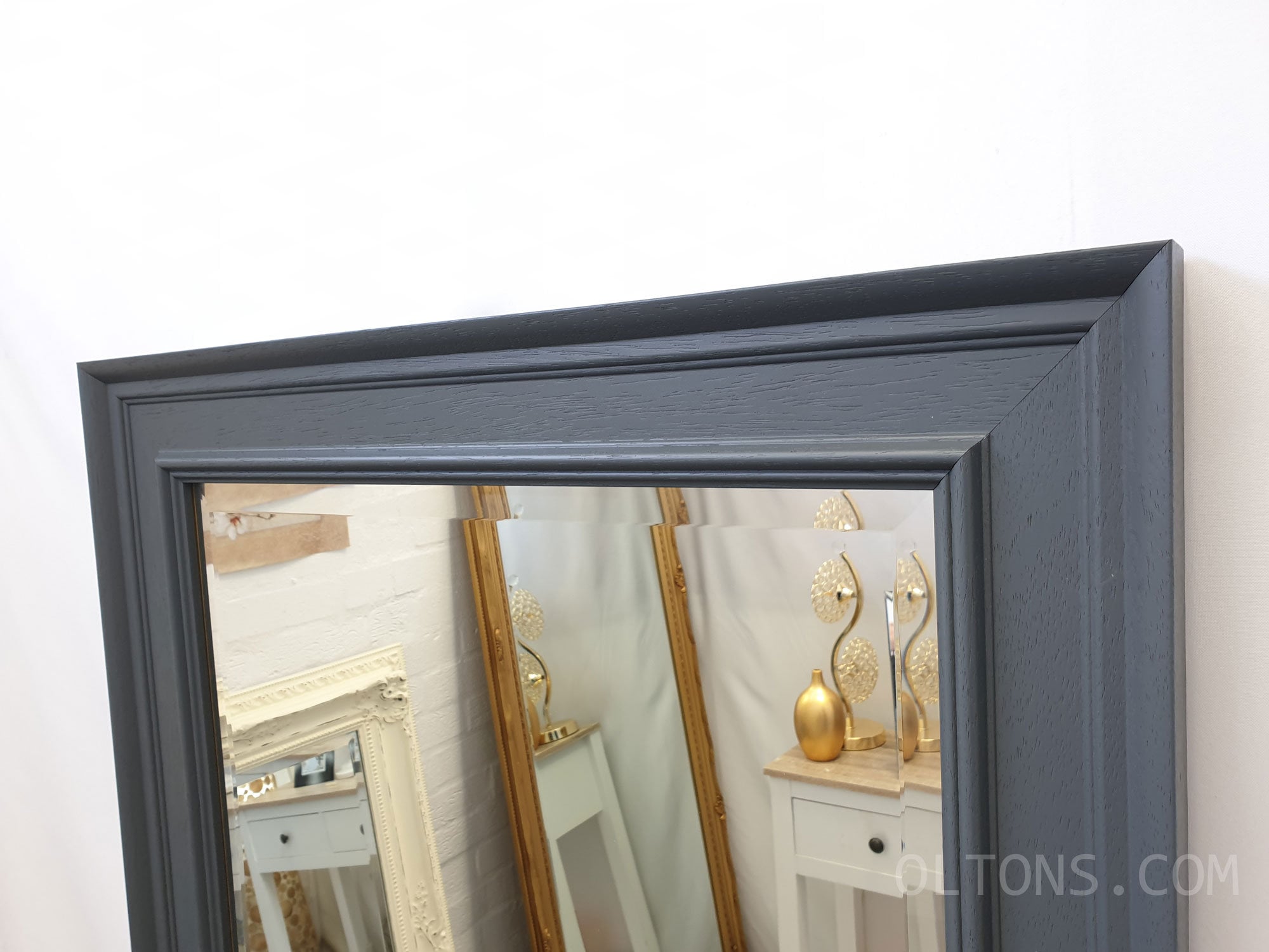 Contemporary Grey Solid Wood Frame Modern Wall Mirror Bevelled Glass ...