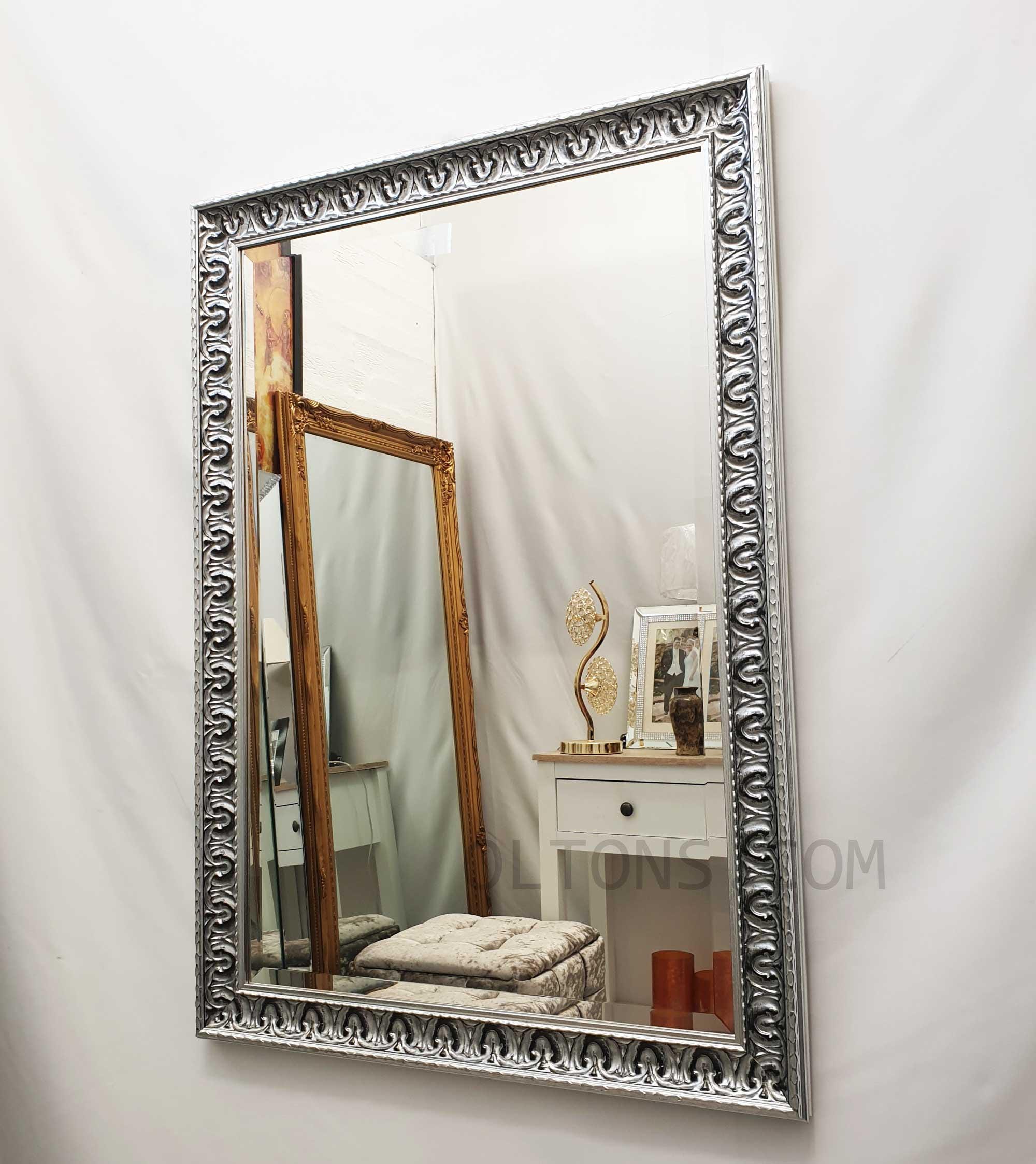 Marilyn Solid Wood Ornate Design Frame Wall Mirror Silver Black ...