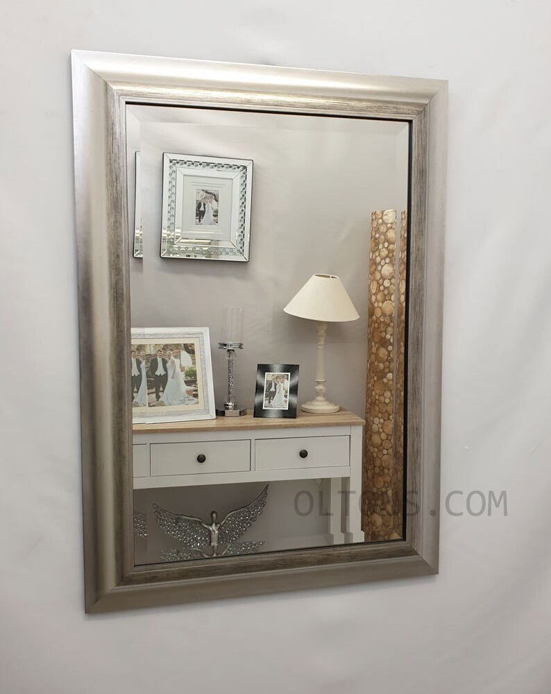Antique Silver Wood Classic Frame Wall Mirror Bevelled 104x74cm 41x29 ...
