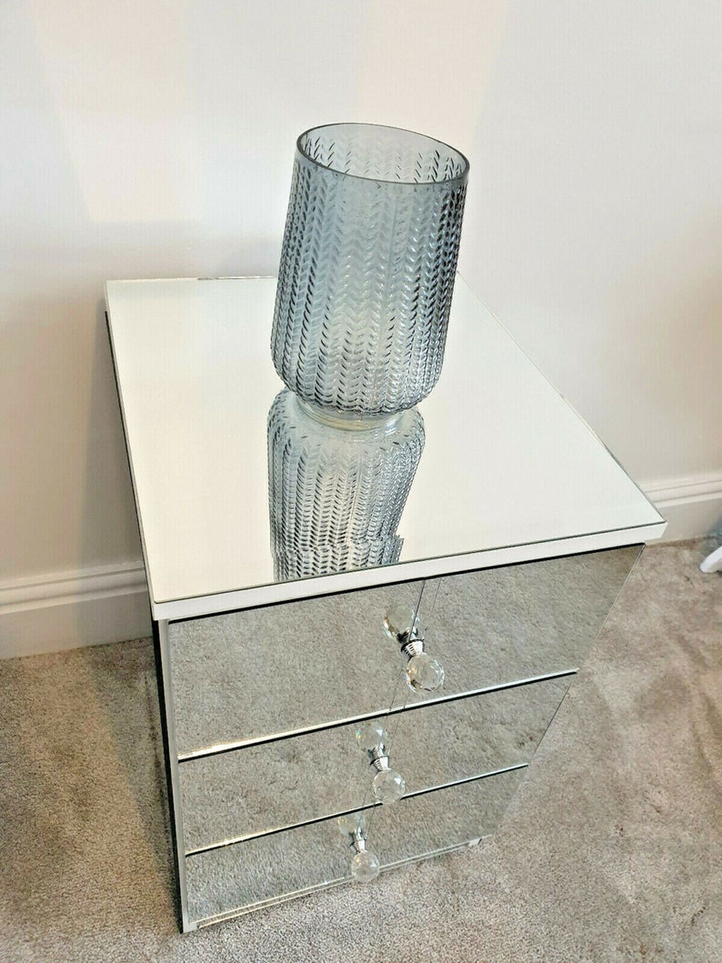 3 Drawer Bedside Unit Mirror Glass Bedroom Side Cabinet Chest White ...