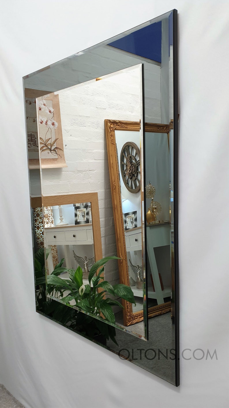 Marietta Modern Wall Mirror Grey / Smoked Glass Frame Silver Bevelled ...