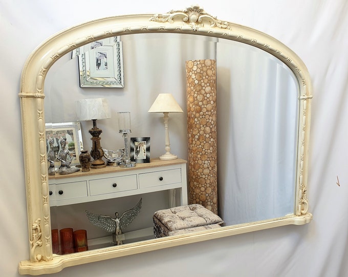 Large Arch Top Over Mantle Antique Ornate Wall Mirror Ivory Decorative ...