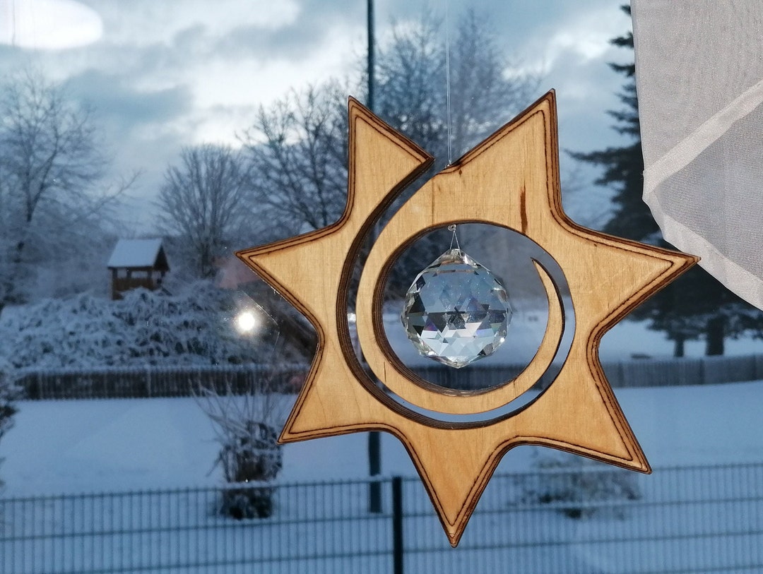 Suncatcher - "curly Star" - Various Types of Wood to Choose From - Etsy
