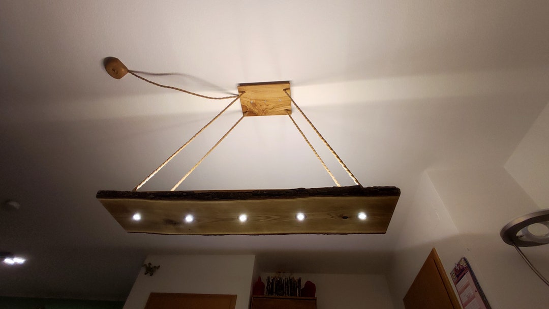 Solid Oak Ceiling Lamp With Dual LED Lighting - Unique Piece - Etsy