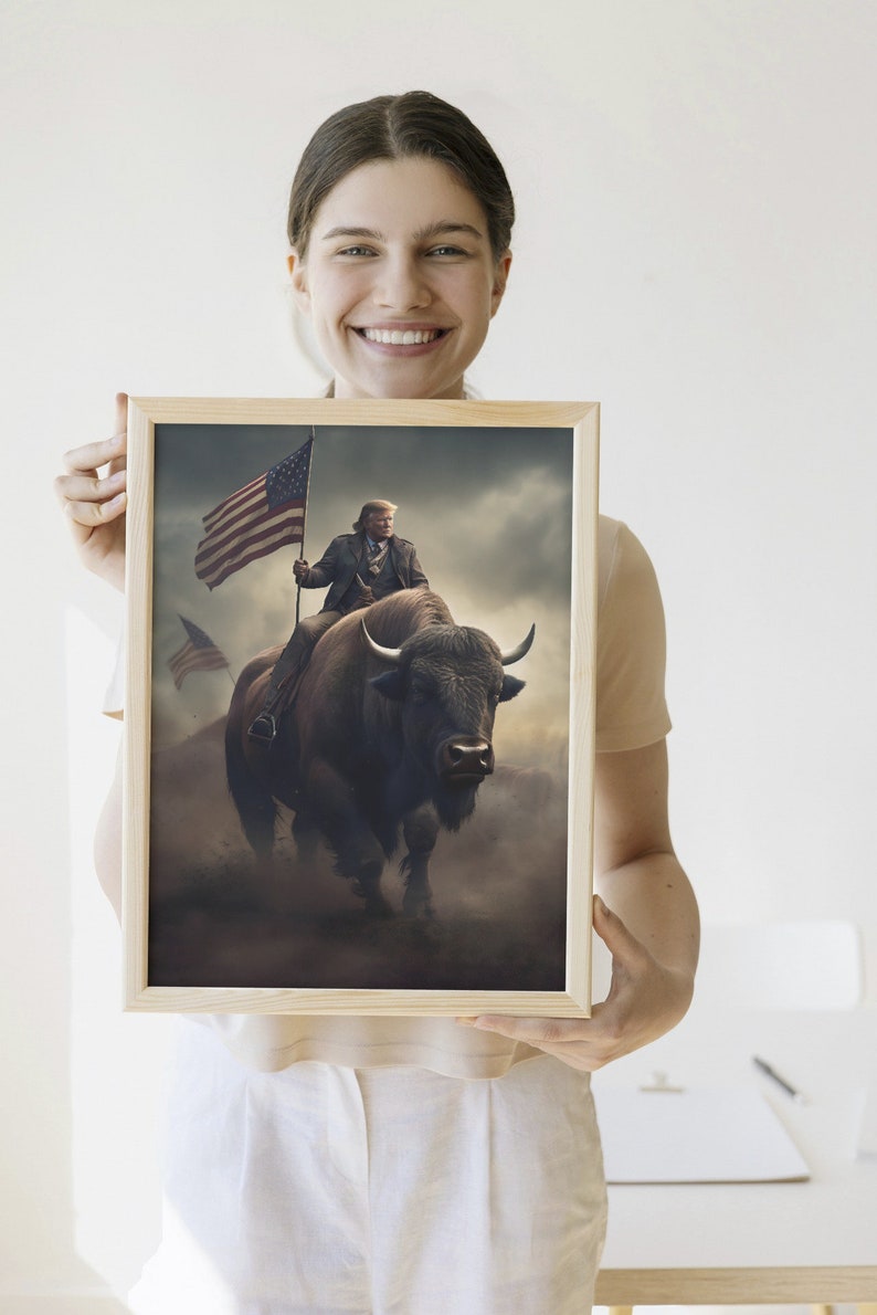 Donald Trump Riding Buffalo Art Print: Americana Poster - Etsy