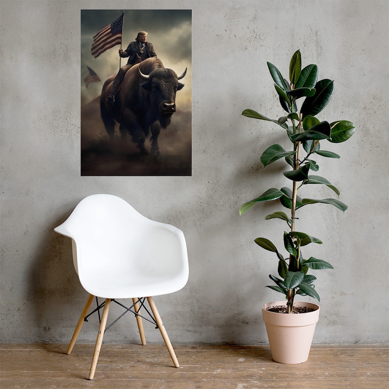 Donald Trump Riding Buffalo Art Print: Americana Poster - Etsy