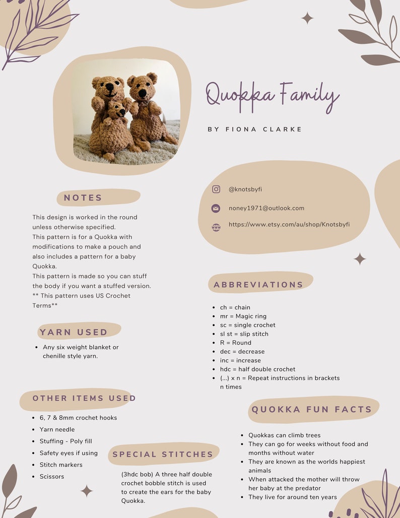 Quokka Family Pattern Crochet Amigurumi Lovey Stuffie Plushie - Etsy