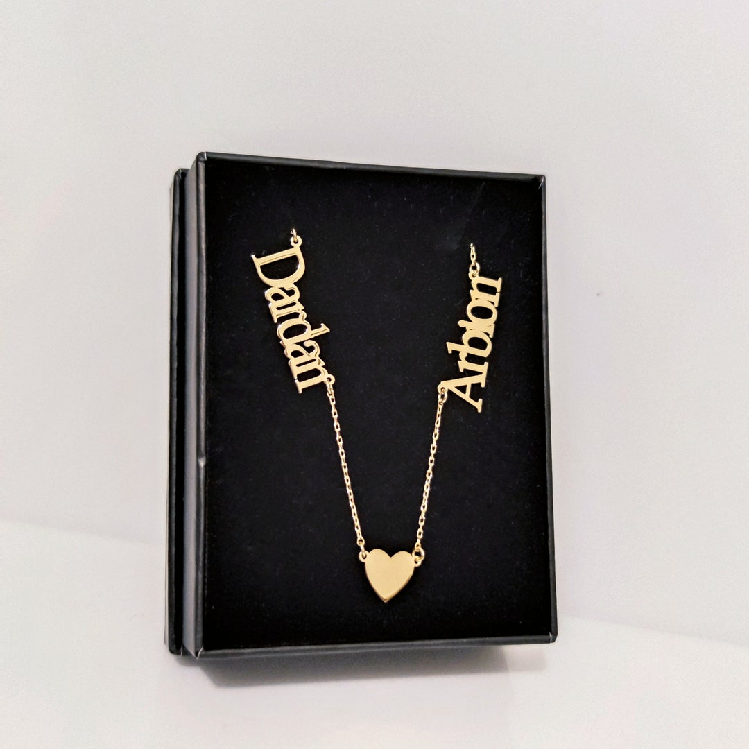 2 Names Necklace With Heart, Personalized Multiple Names Necklace ...
