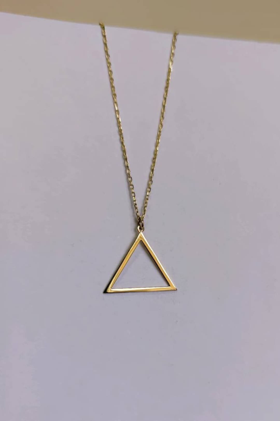 14K Solid Gold Triangle Necklace, Dainty Gold Geometric Pendant ...