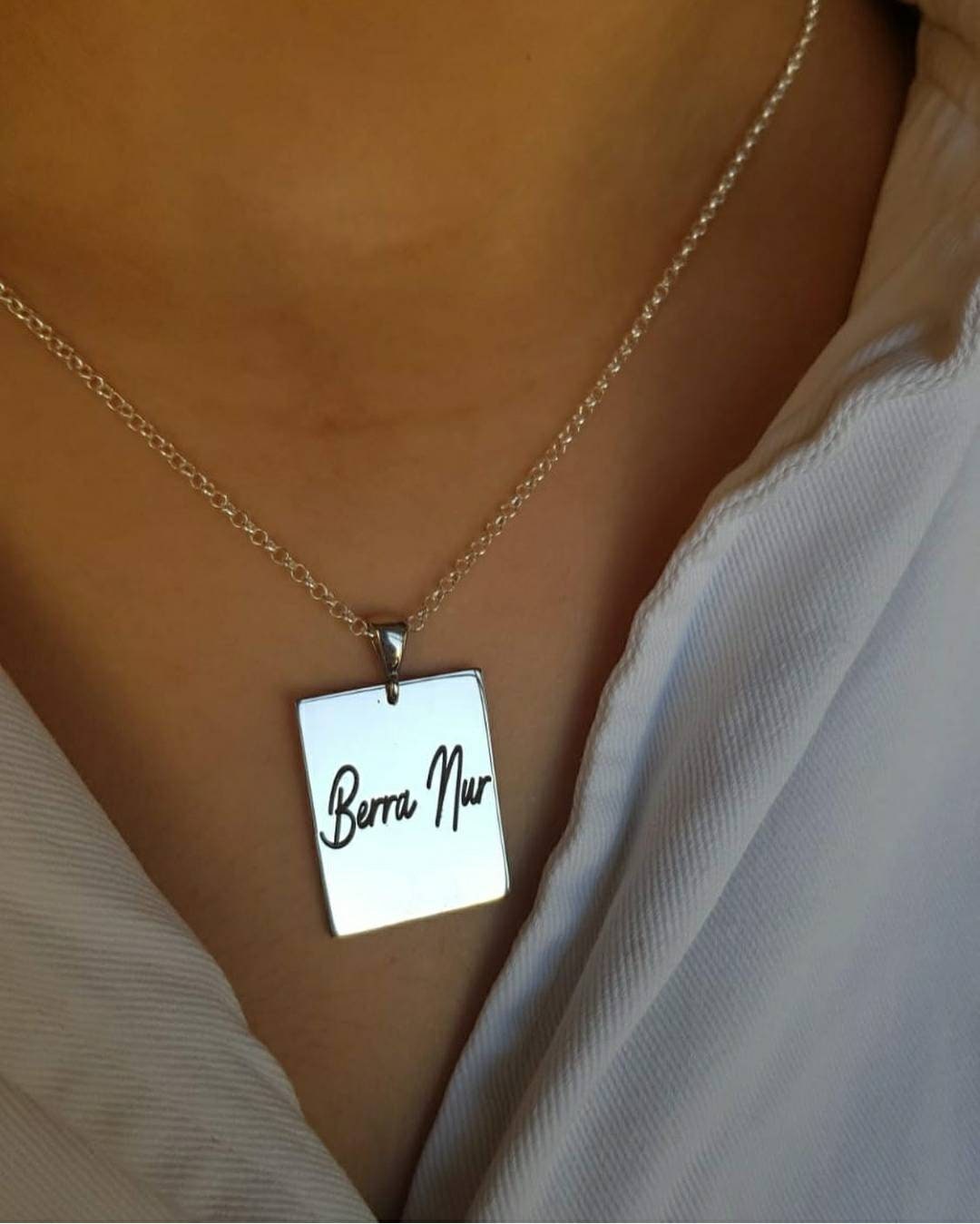 Personalized 14k Solid Gold Rectangle Name Necklace - Etsy