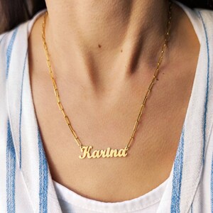 Gold Name Necklace With Paperclip Chain, Custom Name Jewelry, Everyday ...